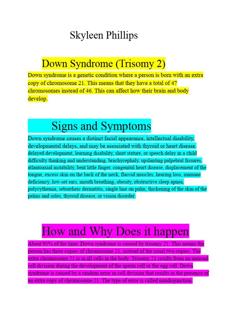 Down Syndrome (Trisomy 2) | PDF