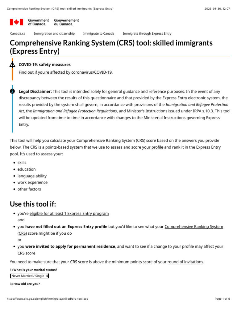 CRS Tool for Skilled Immigrants | PDF | Academic Degree