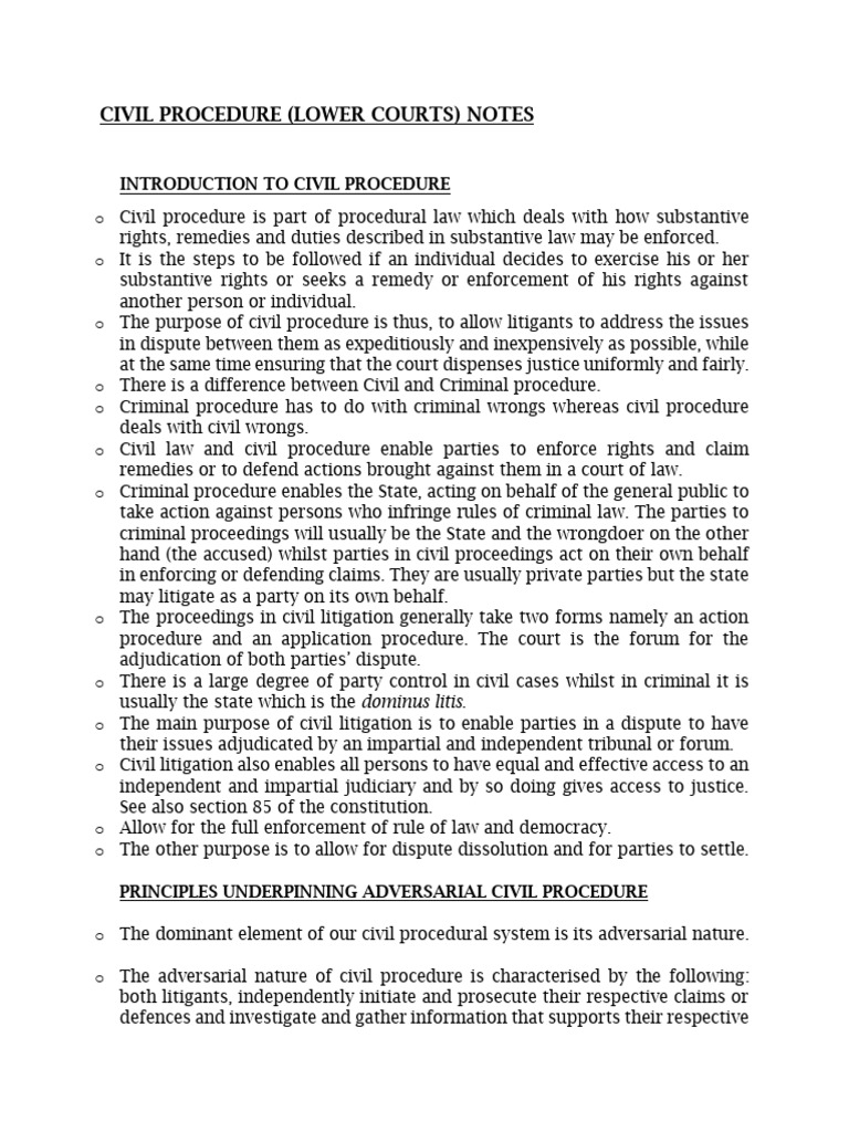 Civil Procedure Overview and Principles | PDF | Jurisdiction | Lawsuit