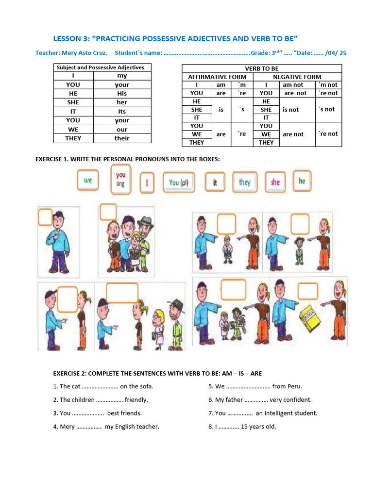 Lesson 3 Practicing Possessive Adjectives and Verb to Be 3ero-2025 ...