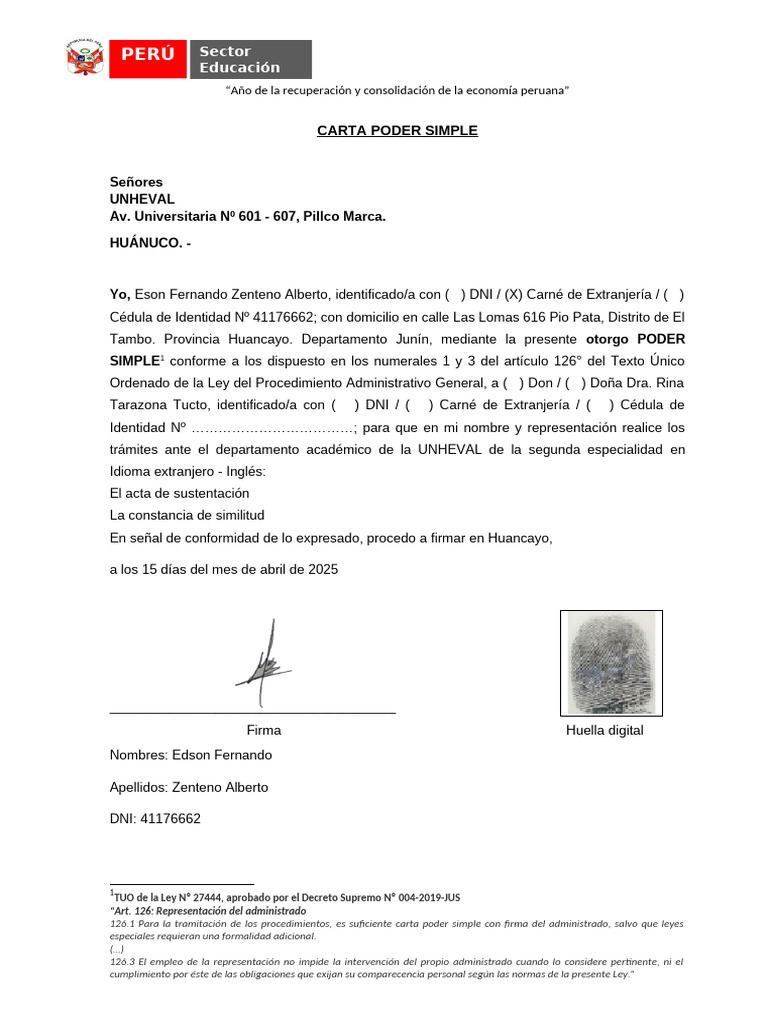 Formato de Carta Poder Simple | PDF