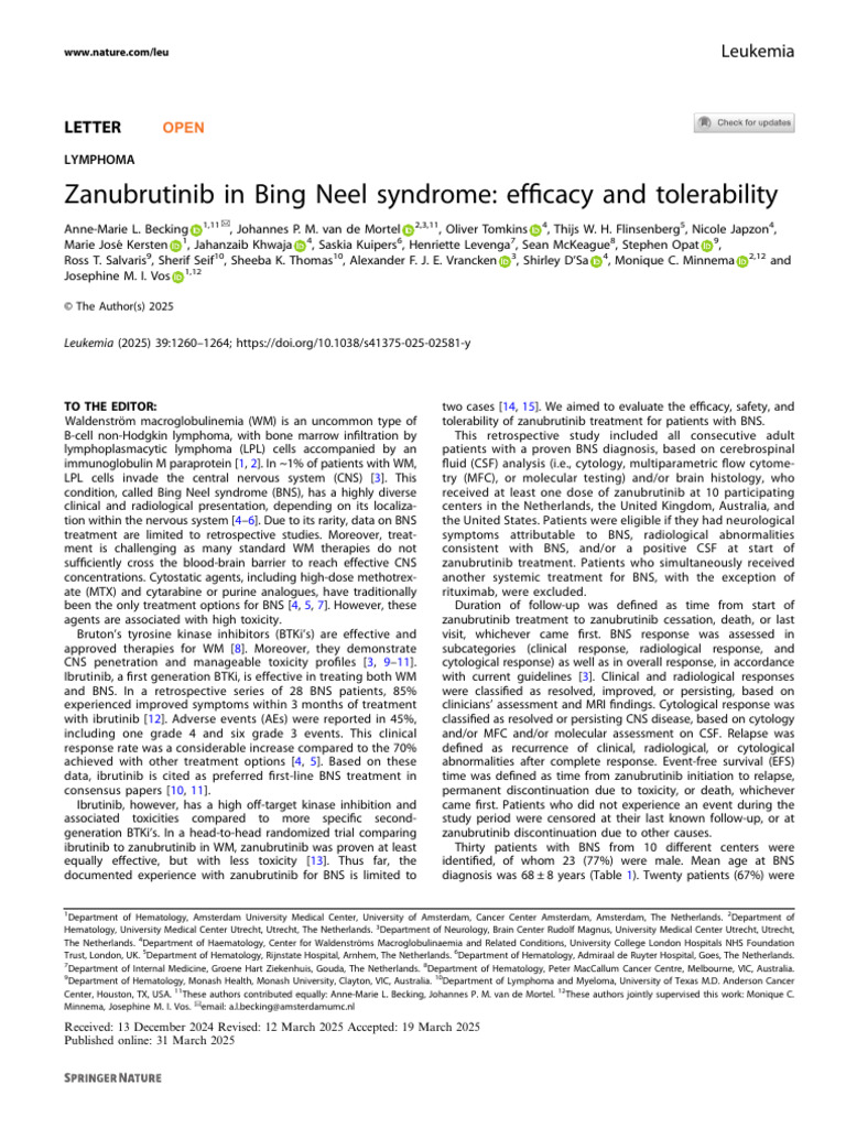 Zanubrutinib in Bing Neel | PDF | Medicine | Diseases And Disorders