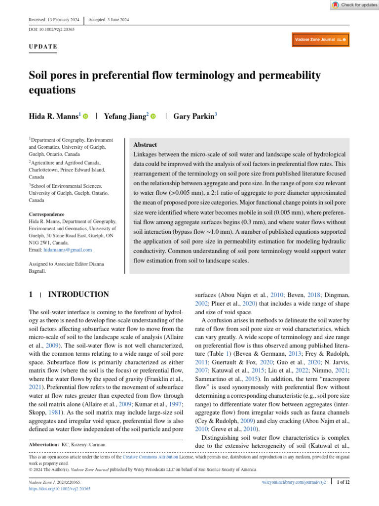 Soil Pores in Preferential Flow Terminology and Permeability Equations ...