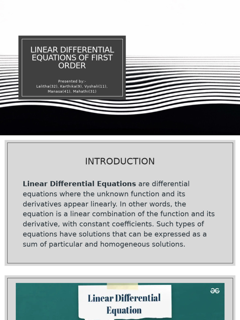 LiNEAR DIFFERENTIAL EQUATIONS OF FIRST ORDER | PDF | Equations ...