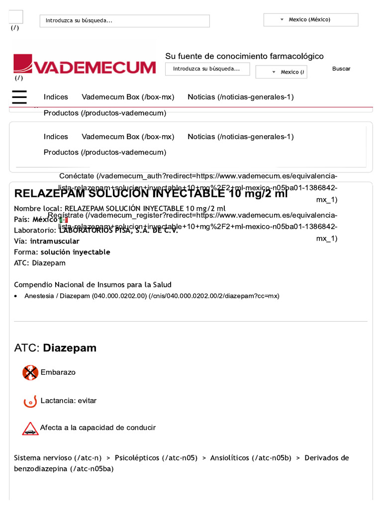 RELAZEPAM SOLUCIÓN INYECTABLE 10 mg_2 ml de México ? | PDF