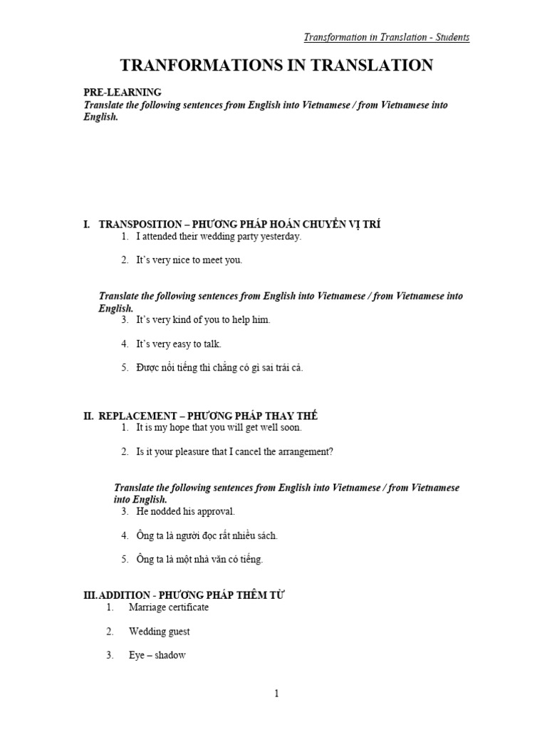 6 Transfomration in Translation - Students | PDF