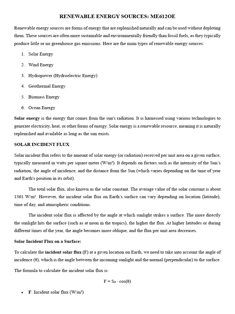 Renewable Energy Sources. | PDF | Solar Energy | Electromagnetic Radiation