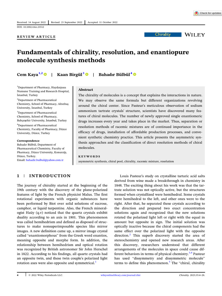 Chirality 2022 Kaya Fundamentals of Chirality Resolution and ...
