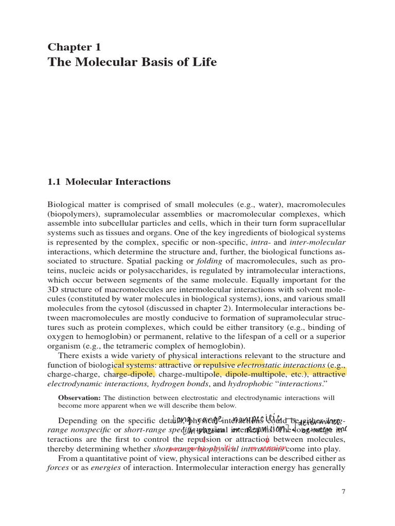 Molecular Interactions in Biology | PDF | Intermolecular Force | Molecules