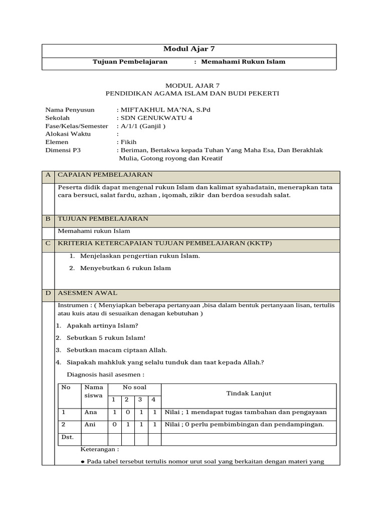 Modul Ajar 7 kelas I ok | PDF