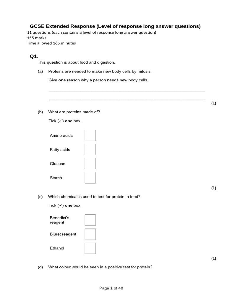 GCSE Biology Long Answer Questions Guide | PDF | Circulatory System ...