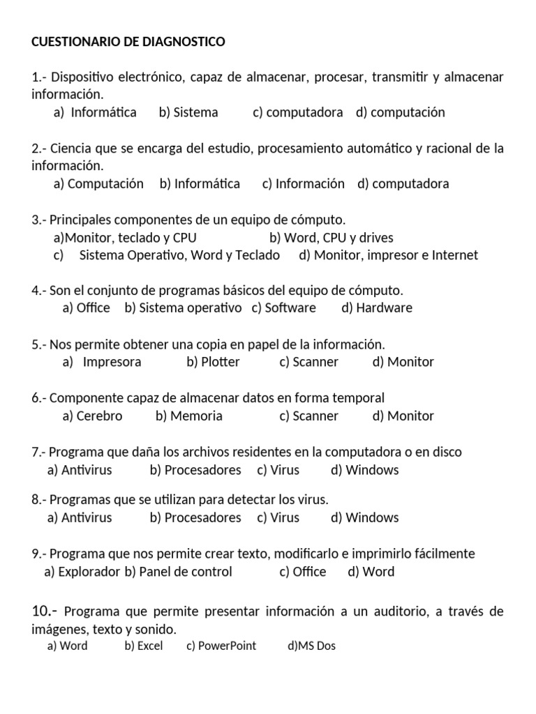 Cuestionario de Diagnostico | PDF