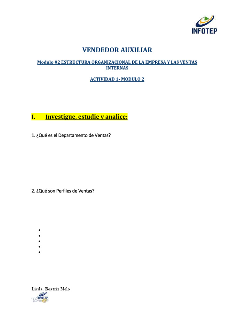 PRACTICA 1 MODULO 2 Vendedor | PDF | Business | Ventas