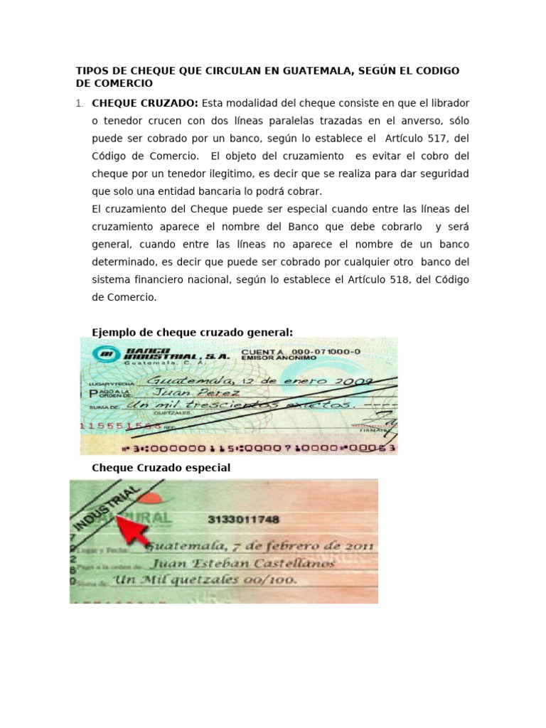 Tipos de Cheque Que Circulan en Guatemala | PDF | Cheque | Bancos