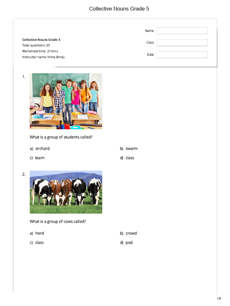 Collective Nouns Grade 5 - HW | PDF | Zoology