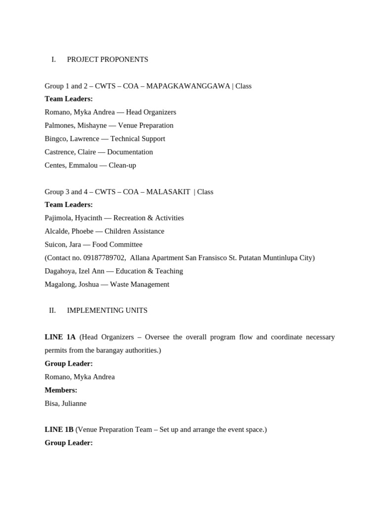 Project Proponents Implementing Units | PDF