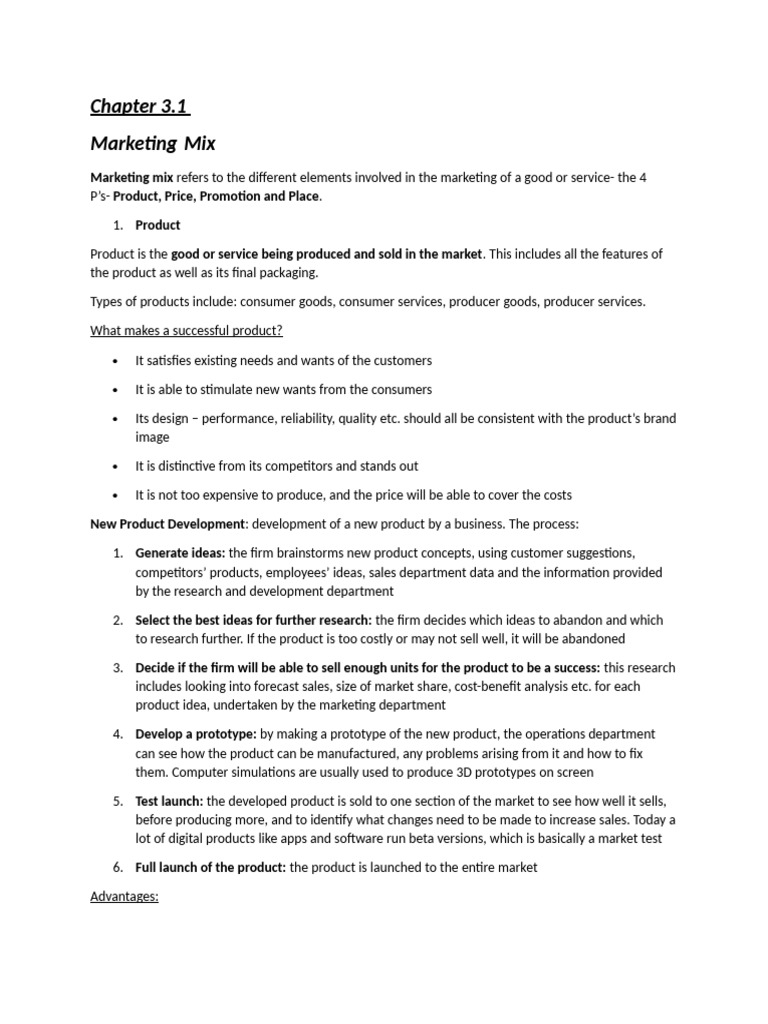 Chapter 3.1 Marketing Mix | PDF | Pricing | Marketing