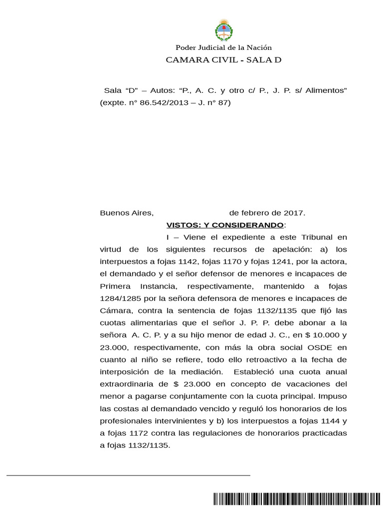 CNCIV - Sala D - Alimentos | PDF | Pensión alimenticia | Divorcio
