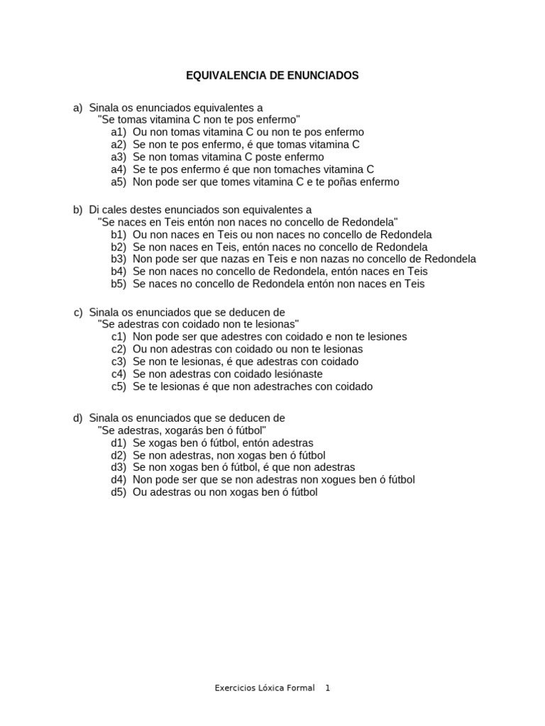 Equivalencia de Enunciados - Exercicios | PDF