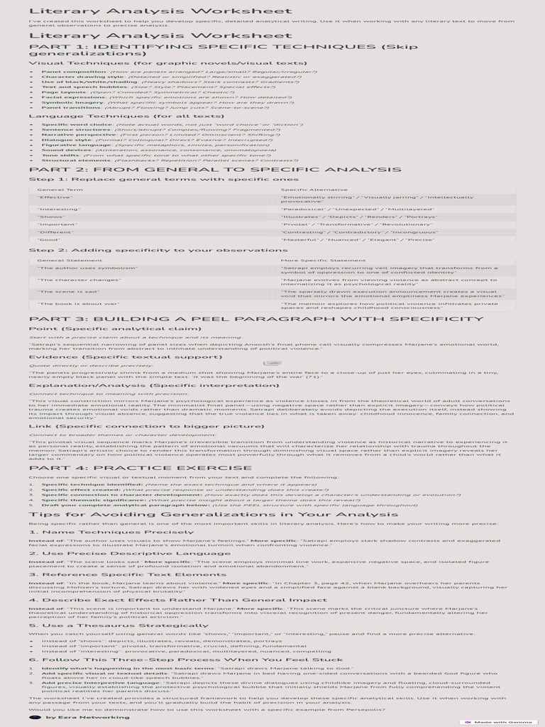 Literary Analysis Worksheet | PDF | Violence | Narrative