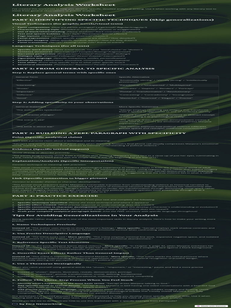 Literary Analysis Worksheet | PDF | Violence | Narrative