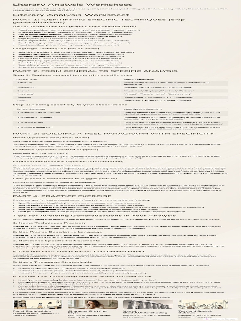 Literary Analysis Worksheet | PDF | Violence | Narrative