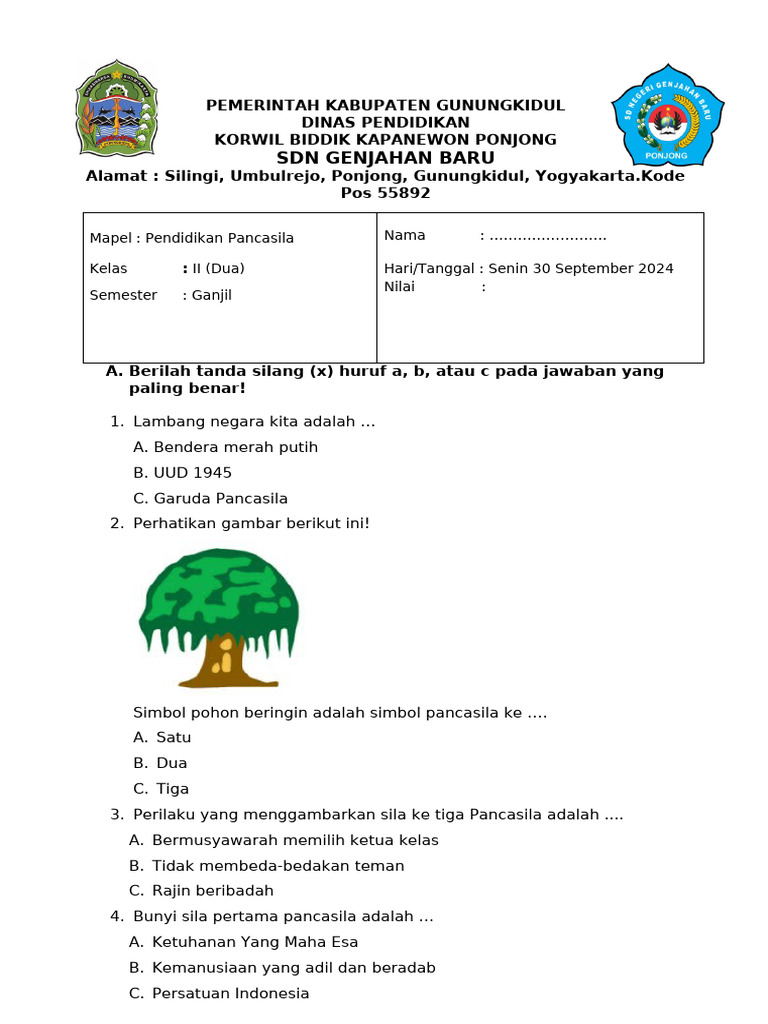 Soal Sts 1 PPKN Kelas 2 | PDF