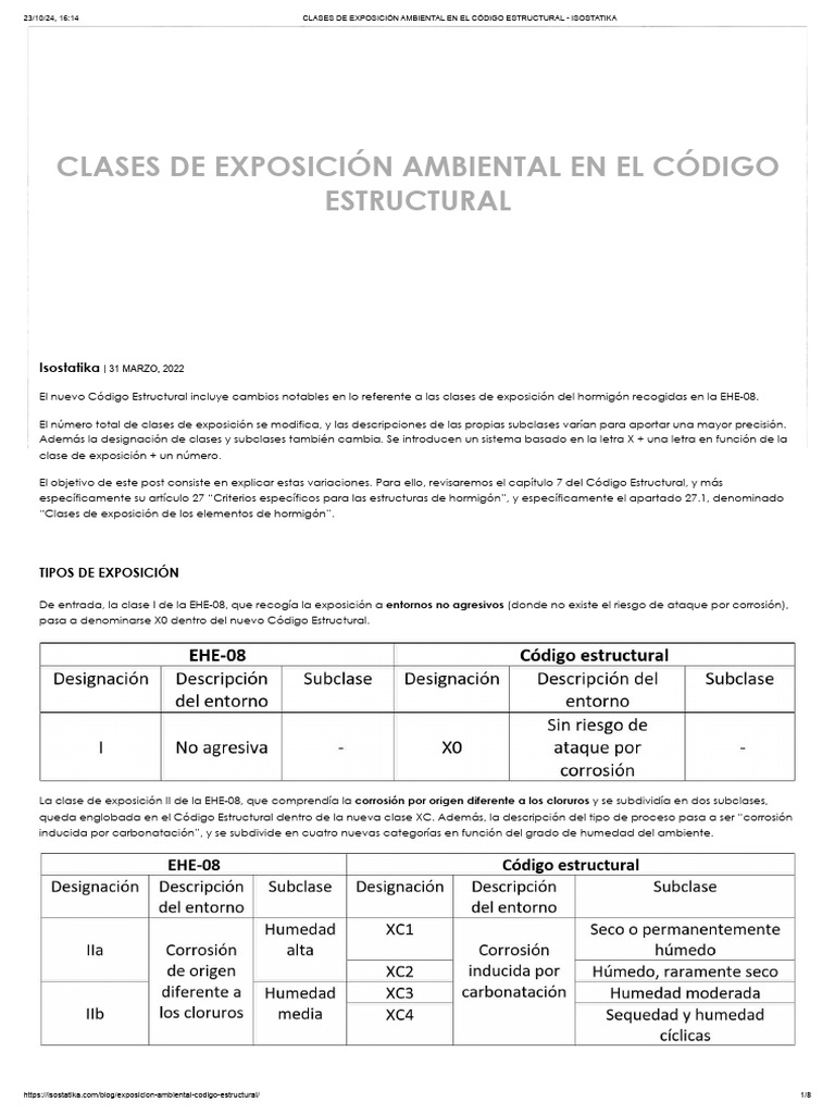 Clases de Exposición Ambiental en El Código Estructural - Isostatika | PDF | Hormigón | Sal ...