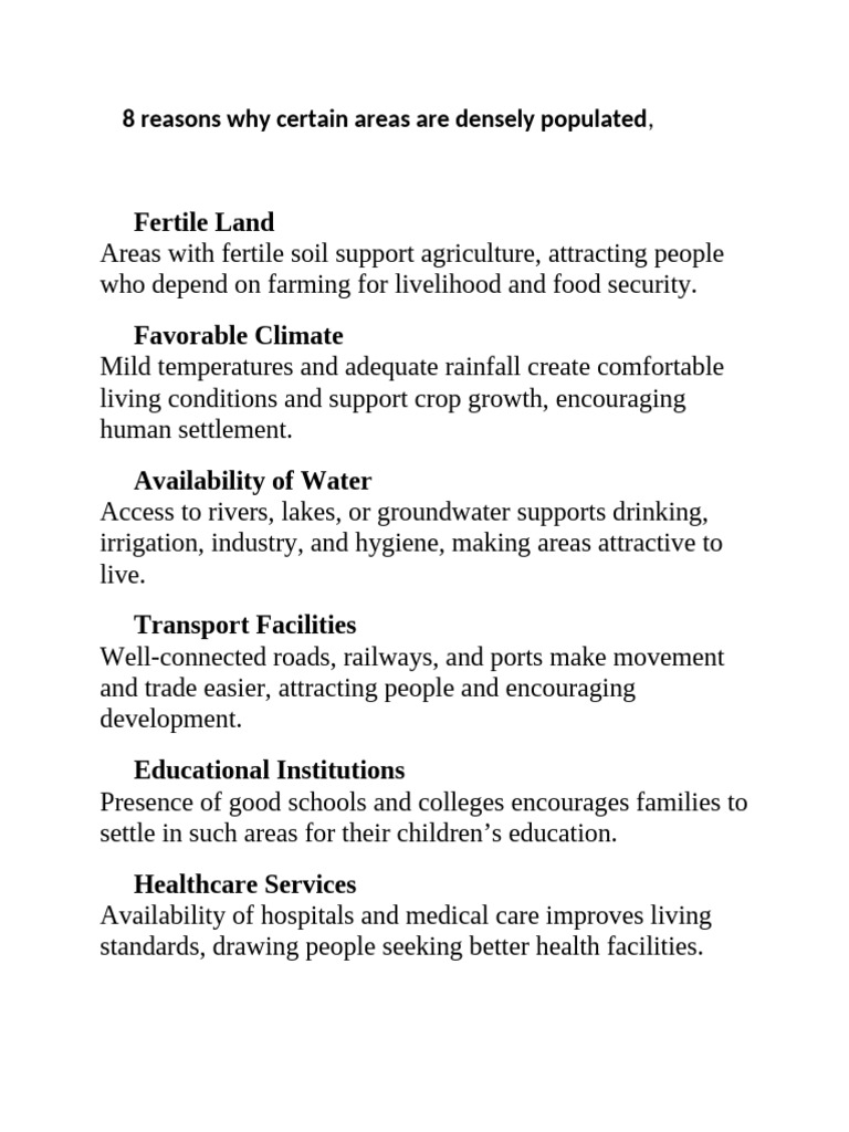 8 Reasons Why Certain Areas Are Densely Populated | PDF