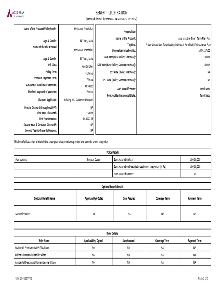 Life Insurance Benefit Illustration | PDF | Insurance | Life Insurance