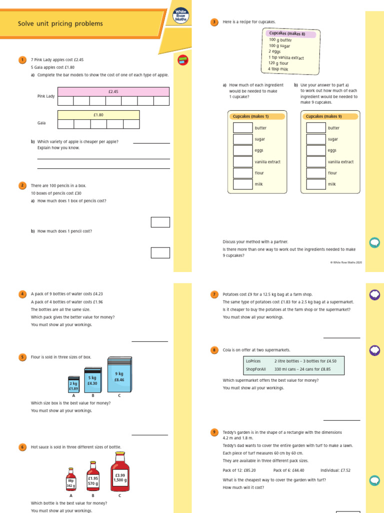 Cupcake and Pricing Math Problems | PDF | Litre | Foods