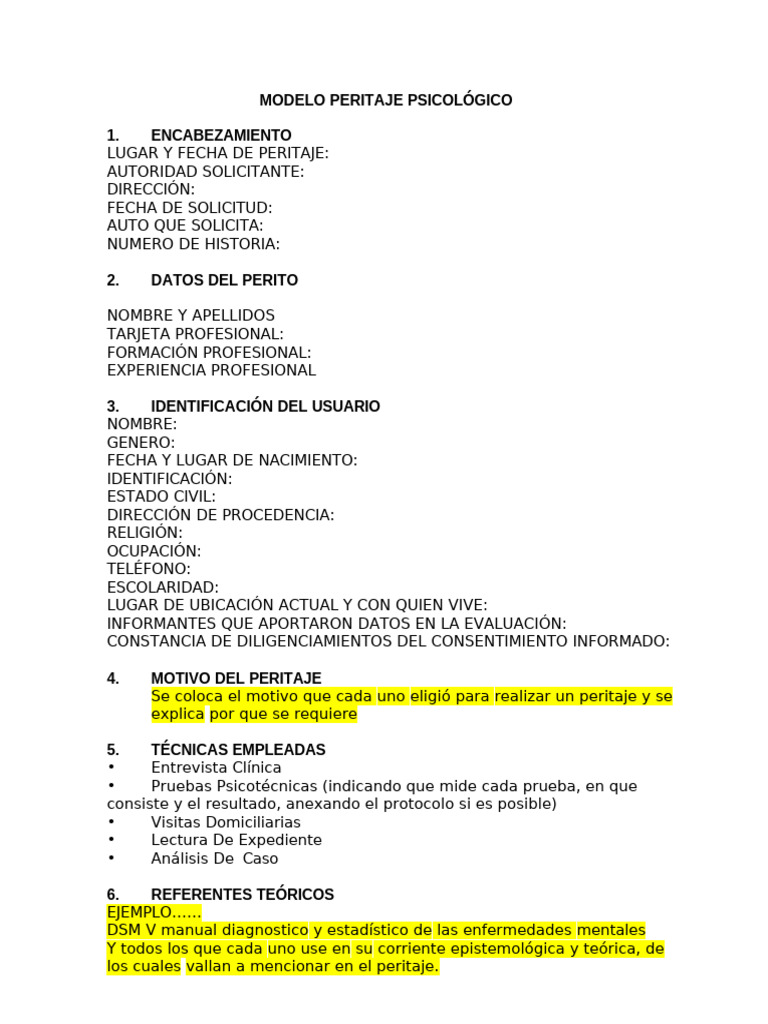 Modelo de Peritaje Psicologico | PDF | Sicología | Desorden hiperactivo y deficit de atencion