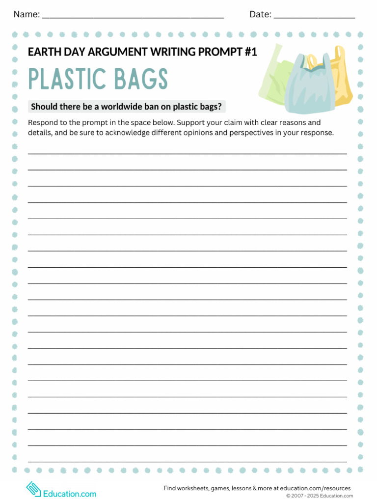 g6 Earth-Day-Argument-Writing-Prompt-1-Plastic-Bags | PDF
