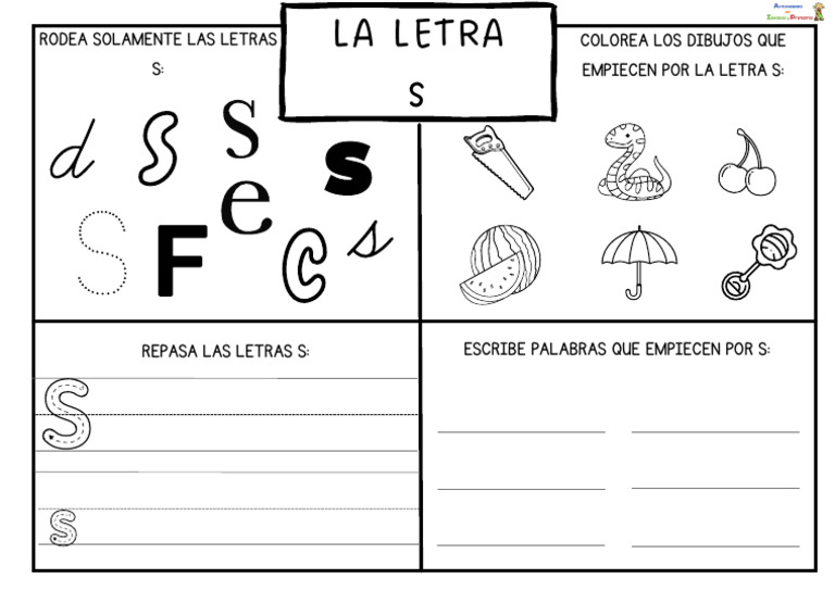Ficha Lectoescritura Letra S | PDF