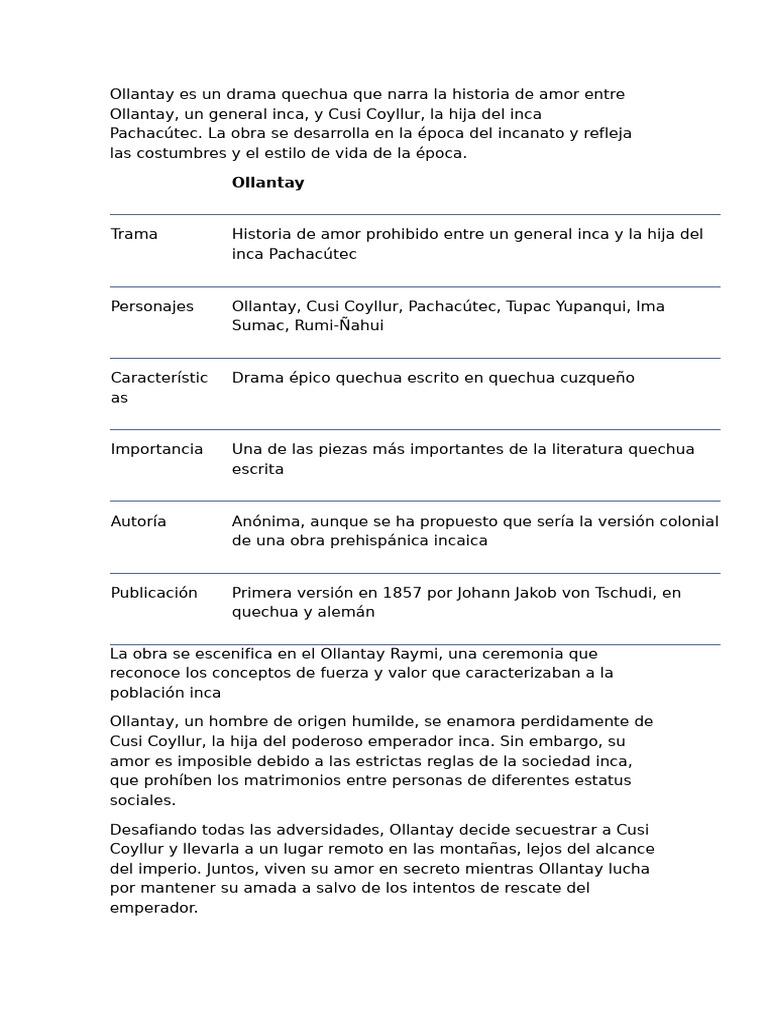 Ollantay Es Un Drama Quechua Que | PDF | Imperio Inca