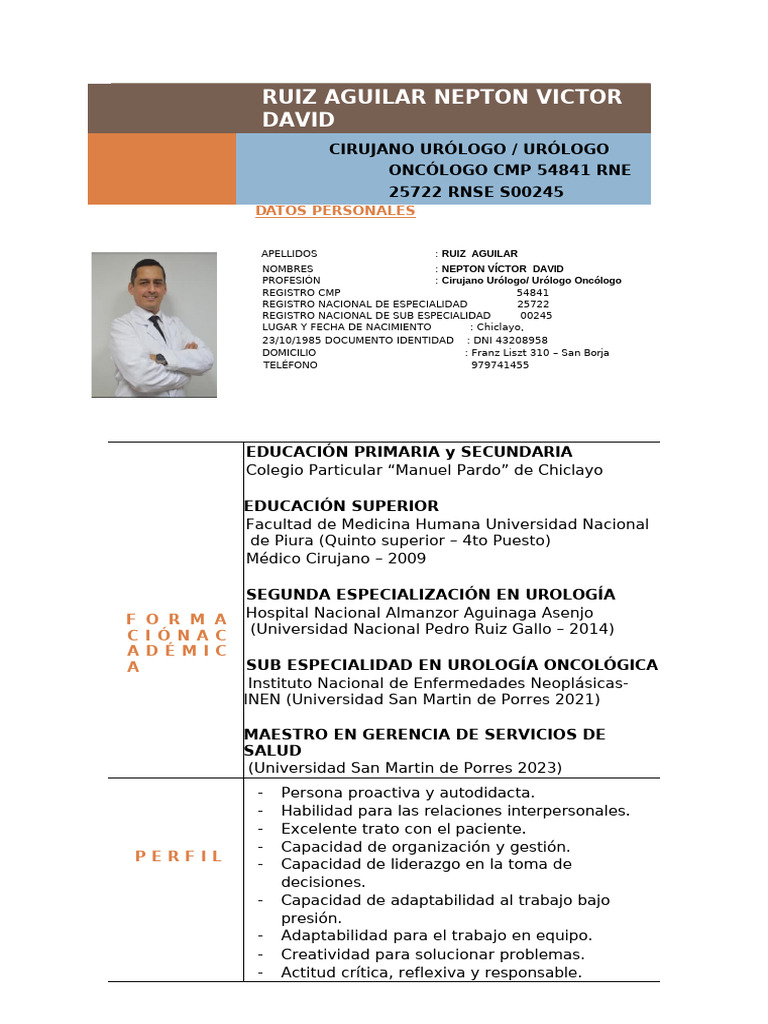 Curriculum Vitae - Mayo 2025 | PDF | Urología | Perú