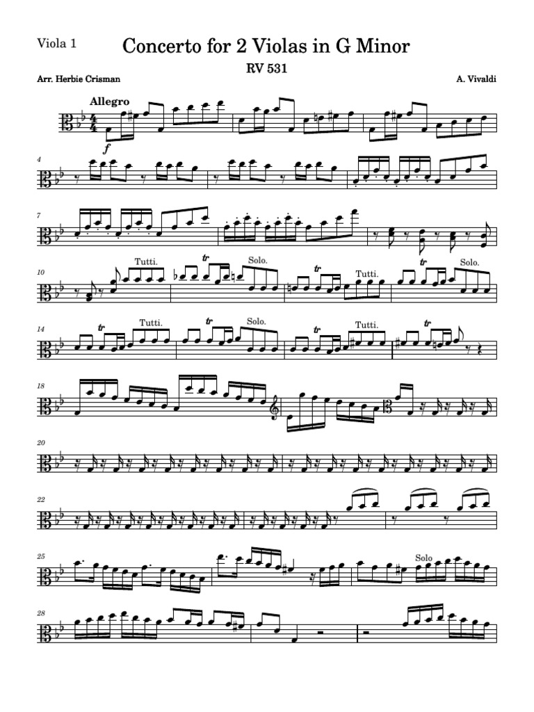 Concerto For 2 Cellos in G Minor RV 531 Antonio Vivaldi Concerto For 2 Violas in G Minor Viola 1 ...