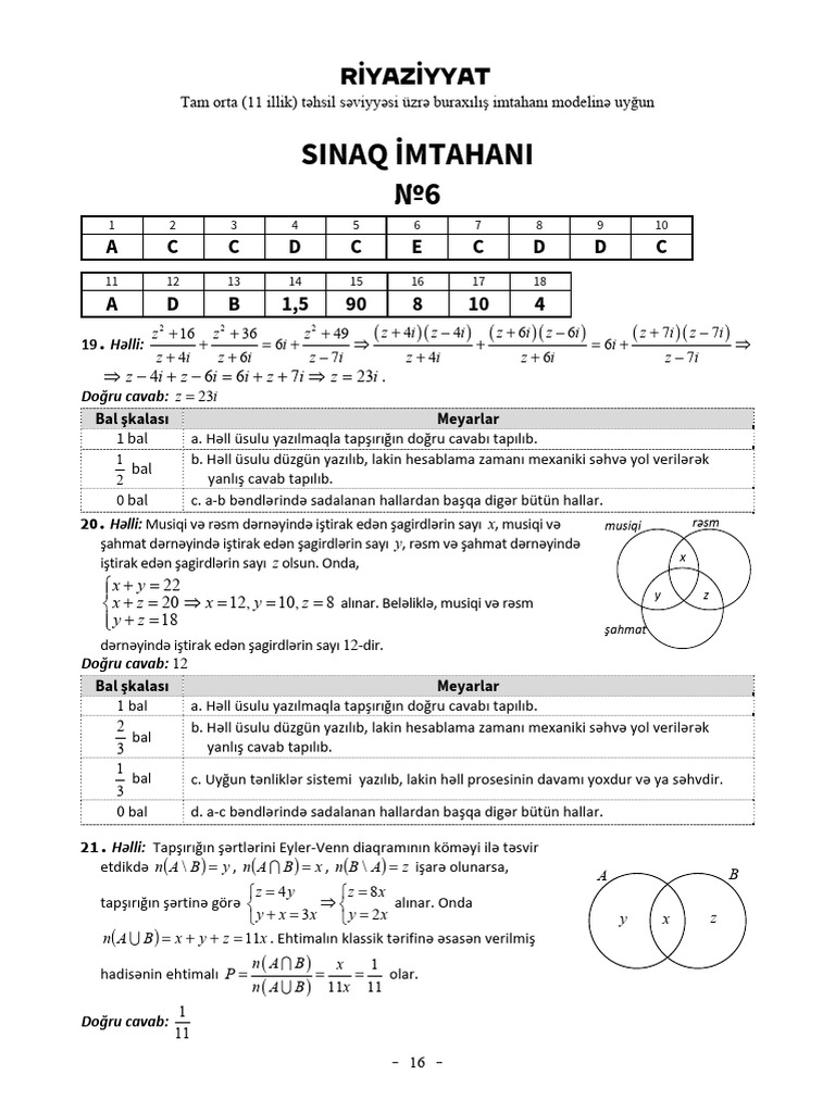 Riya Bura 11 Az Cavab Sinaq 6 | PDF