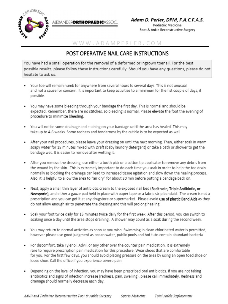 Post-Operative Toenail Care Instructions | PDF | Medical Specialties