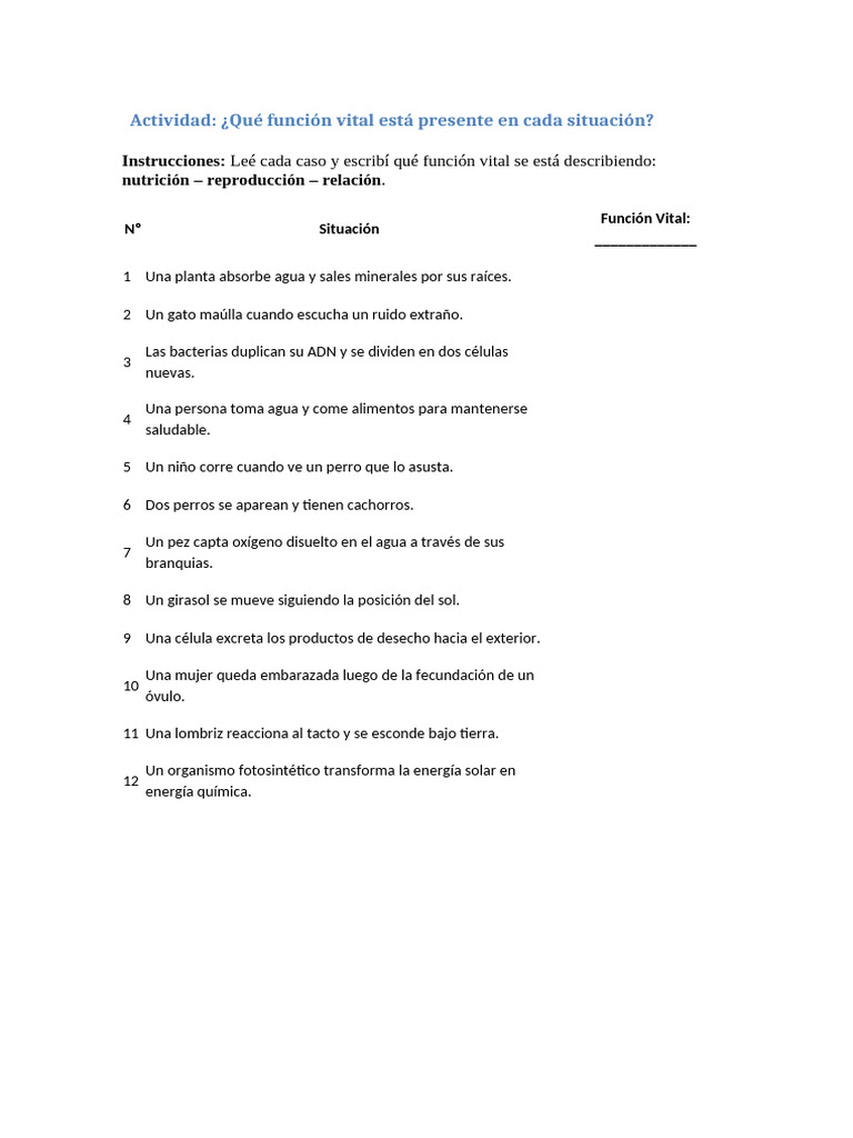 Actividad Funciones Vitales | PDF