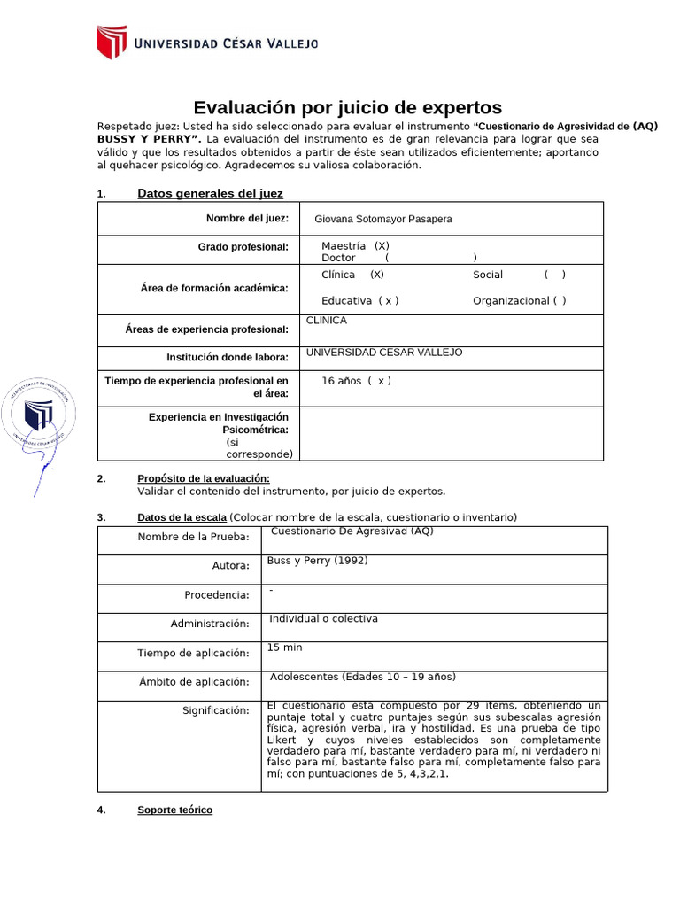 Juicio de Expertos GSP | PDF | Ira | Agresión