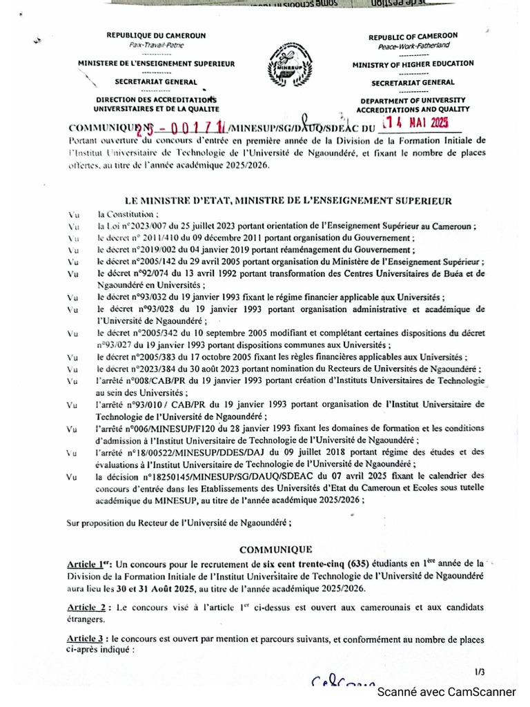 IUT UN 2025 - 1ere Année Div Form Initiale | PDF