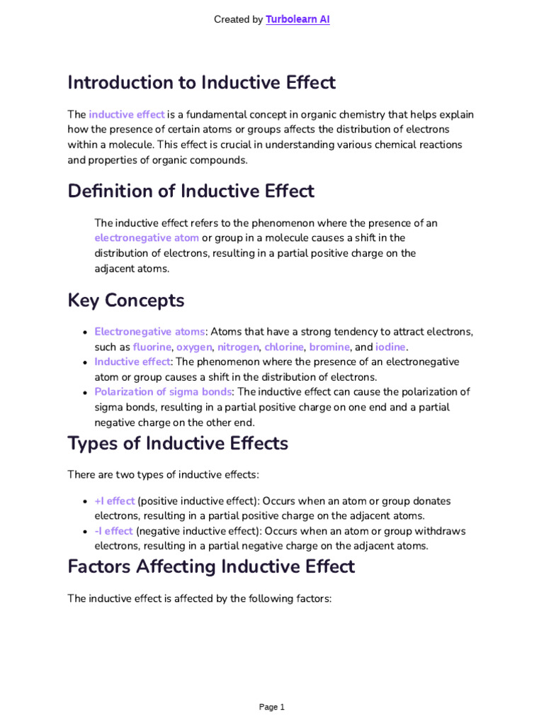 Introduction To Inductive Effect | PDF | Chemical Bond | Acid