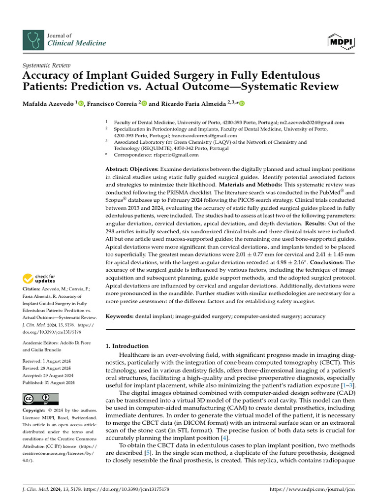 accuracy of implant guided surgery in fully edentulous patients - prediction vs actual outcome ...