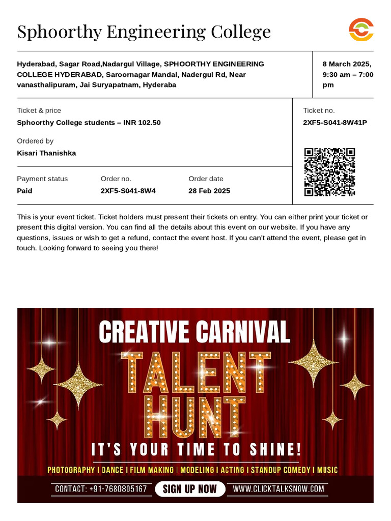 Sphoorthy Engineering College Event Ticket | PDF