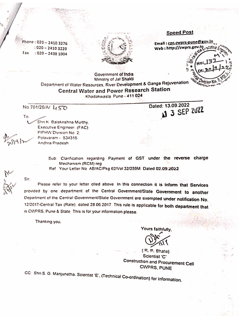 GST Clarification by CWPRS Pune | PDF