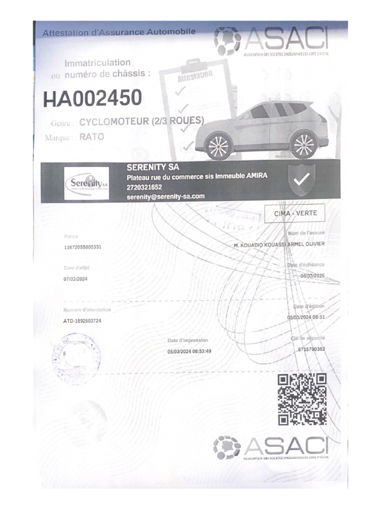 Attestation D'assurance Automobile | PDF