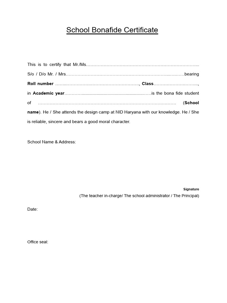 School Bonafide Certificate Format | PDF