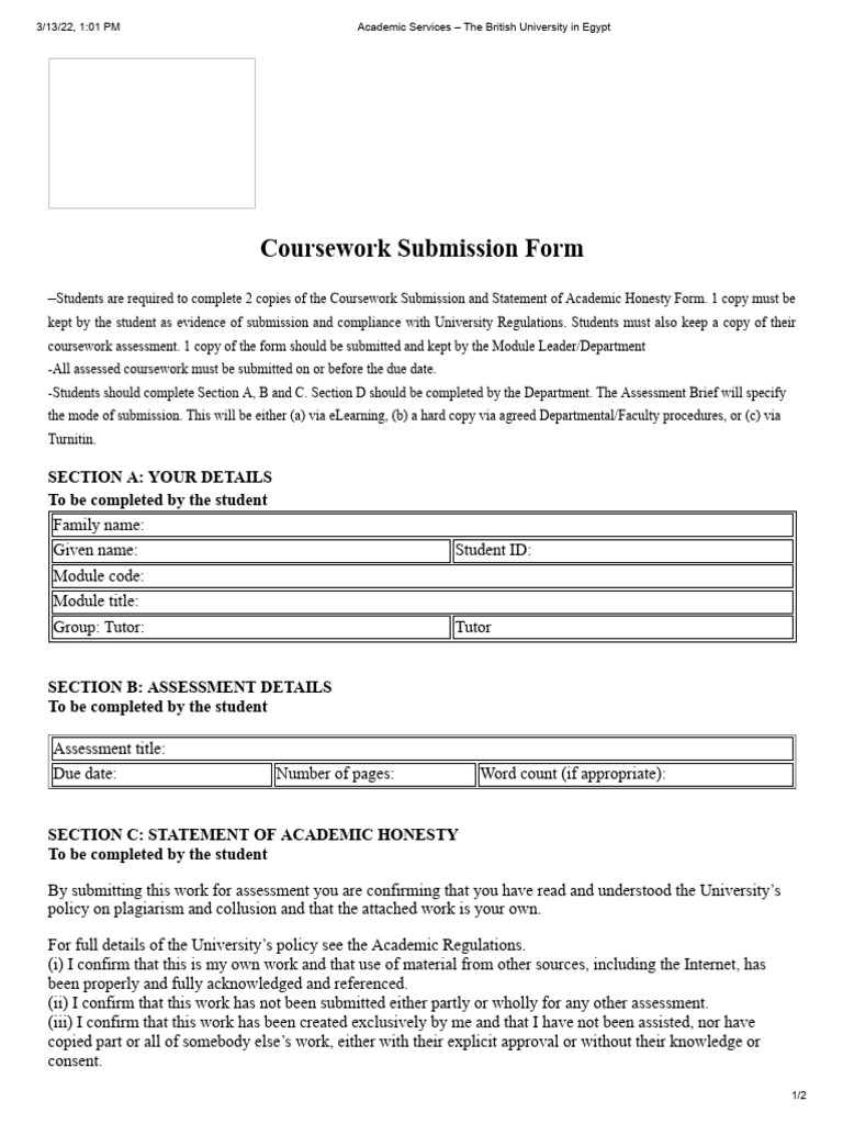 Coursework Submission Form - Academic Services - The British University ...