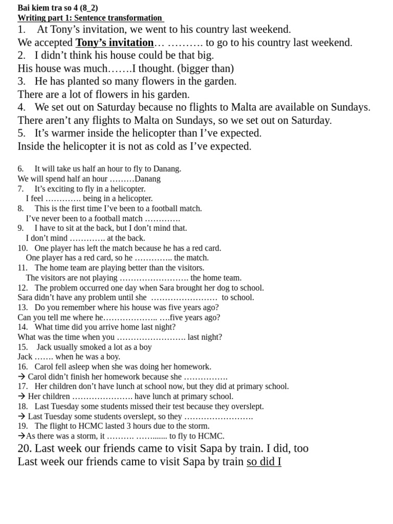 Sentence Transformation Practice | PDF